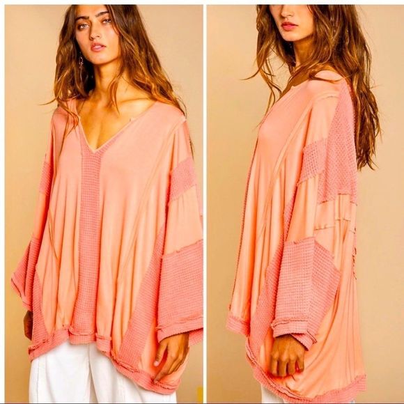 POL | Tops | Nwt Pol Thermal Coral Pink Orange V Neck Oversized ...